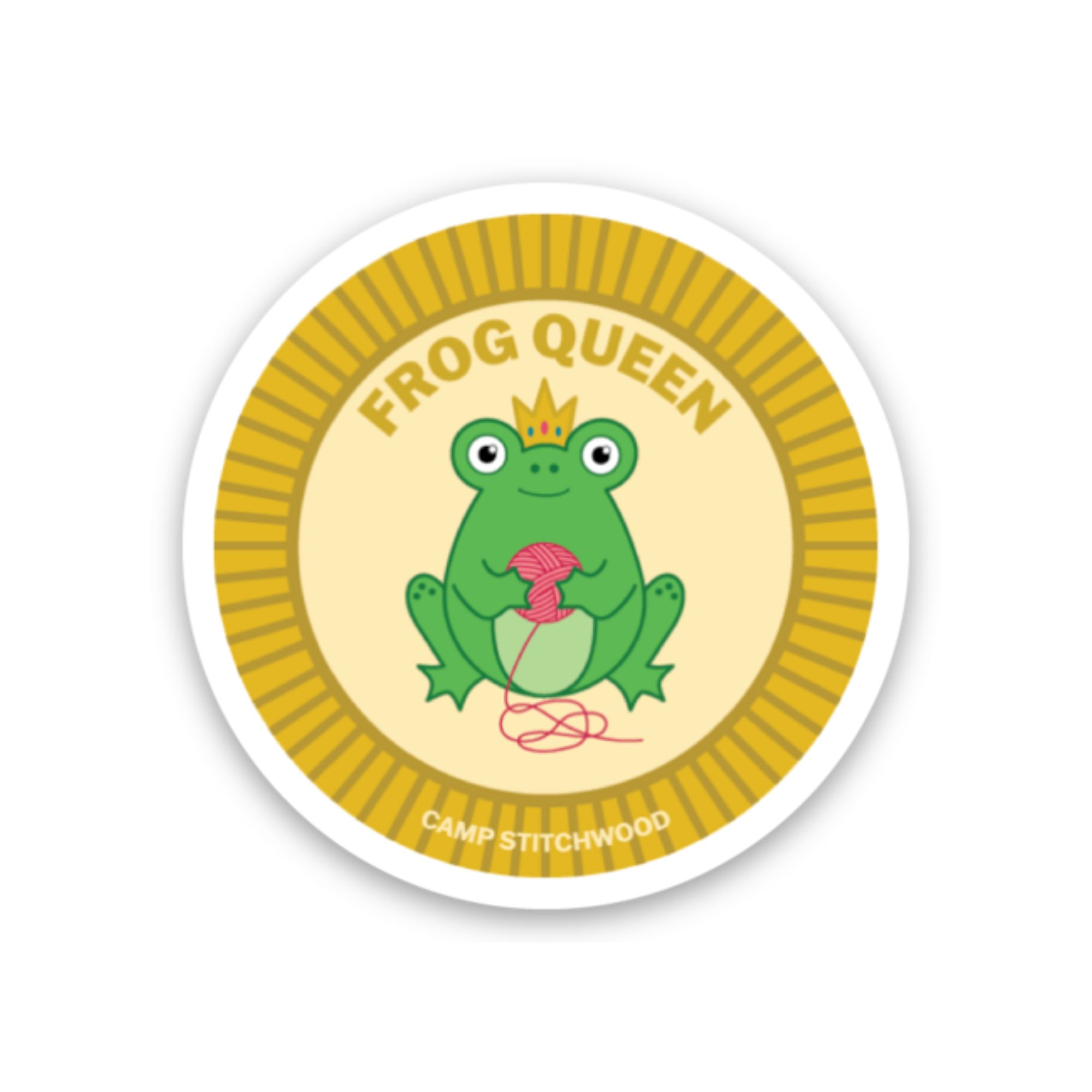 Frog Queen Badge Sticker | Love & Stitches Online Yarn Shop